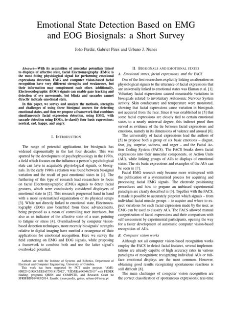 Emotional State Detection Based On Emg And Eog Biosignals A Short