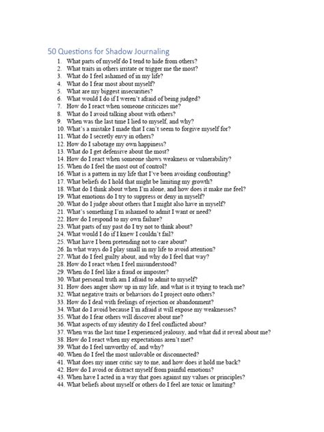 50 Questions For Shadow Journaling Pdf Social Psychology Emotions 50 Questions For Shadow Journaling Pdf Social Psychology Emotions