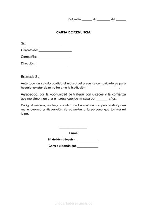 Carta De Renuncia Laboral Sencilla Ejemplos ️