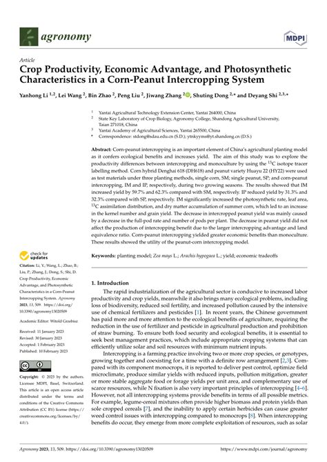Pdf Crop Productivity Economic Advantage And Photosynthetic Characteristics In A Corn Peanut