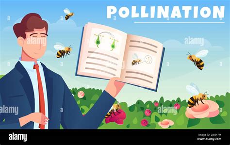 Botanical Flat Horizontal Composition With Male Character Demonstrated