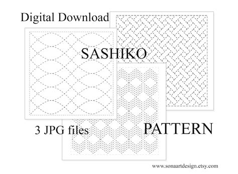 Japanese Sashiko Pattern Set Of 3  Files Instant Download Digital Printable Etsy
