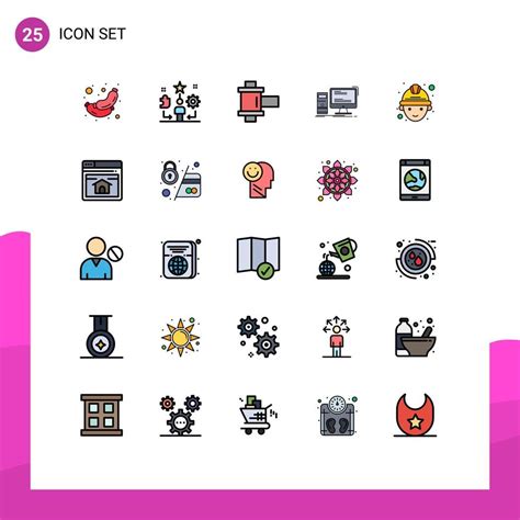 25 Universal Filled Line Flat Color Signs Symbols Of Labour Pc Traning Gaming Computer Editable