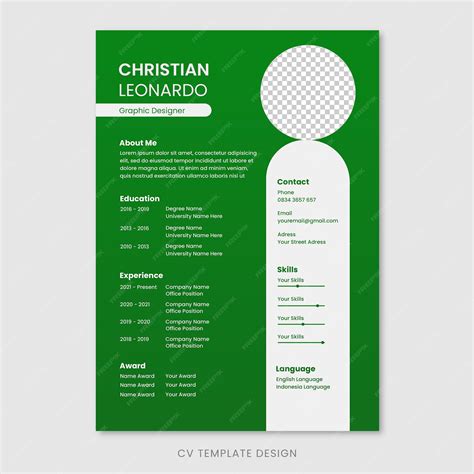 Premium Psd Green Cv Template Editable A4 Size Portrait