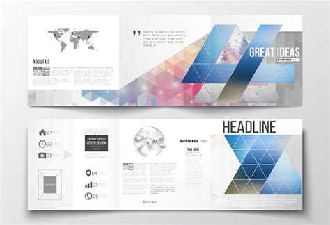 벡터 세트 Of 트라이폴드 브로셔 스퀘어 디자인 템플릿 요약 0명에 대한 스톡 벡터 아트 및 기타 이미지 0명 2차 도형 3단 브로슈어 Istock