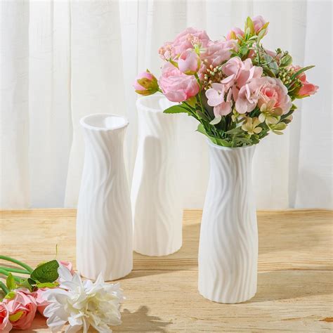 Hoolerry 12 Pcs White Plastic Flower Vases Bulk For Centerpieces White