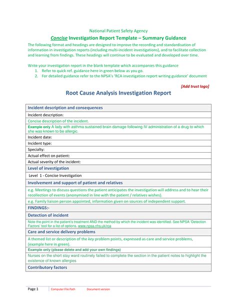 Conduct Effective Rca Investigation Root Cause Analysis Template
