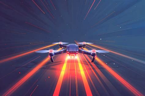 A High Tech Drone Flying Through A Dynamic Light Trail With Speed Effects Representing Modern