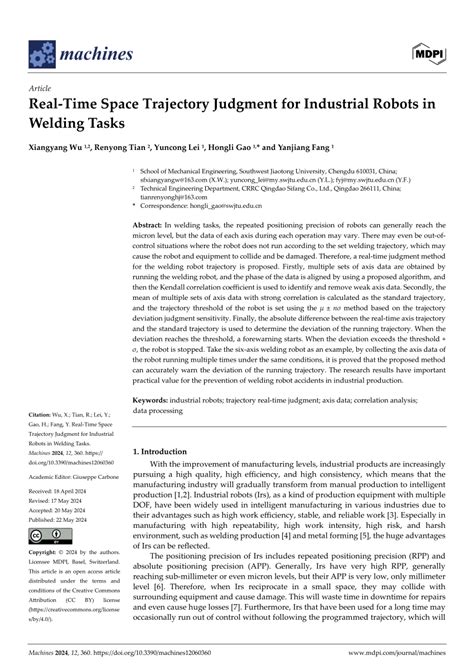 Pdf Real Time Space Trajectory Judgment For Industrial Robots In Welding Tasks