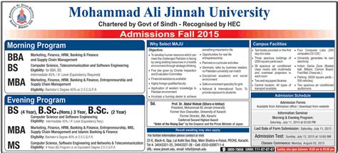 Mohammad Ali Jinnah University Karachi Bachelor And Masters Admissions