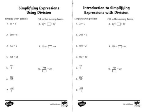 Simplifying Expressions Using Division Pdf