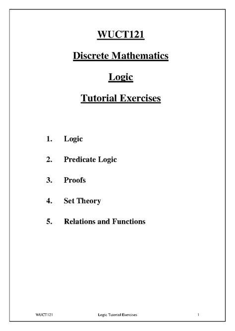 Tutorial Exercises Logic Wuct Discrete Mathematics Logic Tutorial Exercises 1 Logic 2