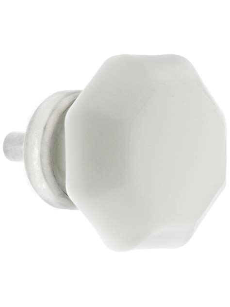 Milk White Glass Octagonal Glass Knob With Brass Base 1 38 Inch