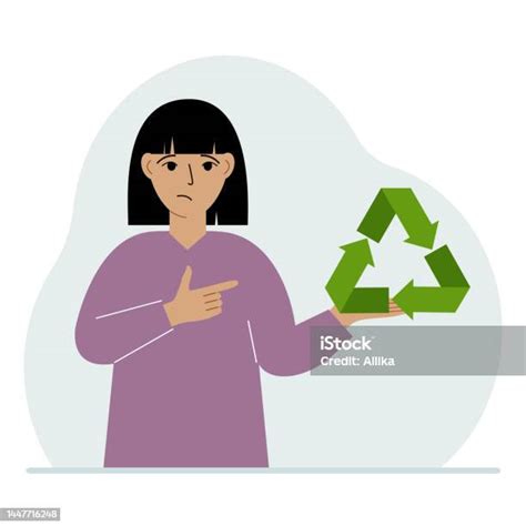 한 여성이 녹색 재활용 재활용 또는 생태 표지판을 손에 들고 있습니다 0명에 대한 스톡 벡터 아트 및 기타 이미지 0명