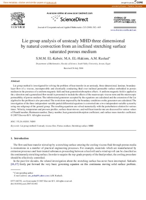Pdf Lie Group Analysis Of Unsteady Mhd Three Dimensional By Natural