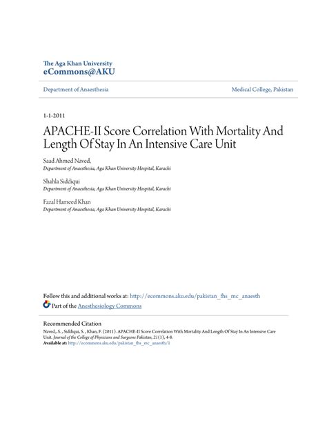 Pdf Apache Ii Score Correlation With Mortality And Length Of Stay In An Intensive Care Unit