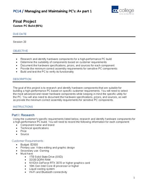 Pc14 Final Project High Performance Custom Pc Build Guidelines Studocu