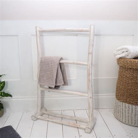Free Standing Wooden Towel Rack White Zaza Homes
