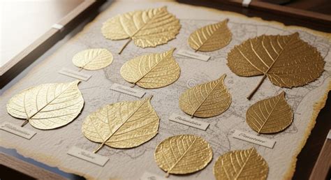 Golden Leaf Collection Gilded Botanical Specimens In Display Case