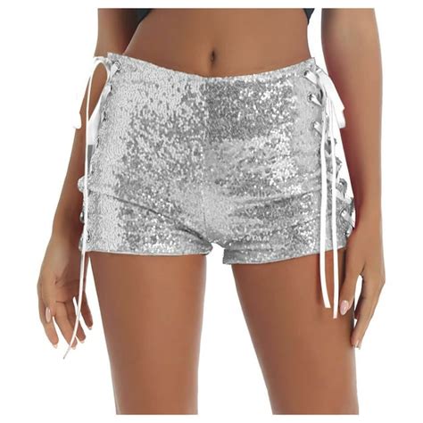 White Spandex Shorts Women Womens Sequin High Waist Sexy Strappy