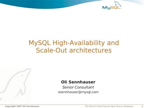 PDF MySQL High Availability And Scale Out Architectures
