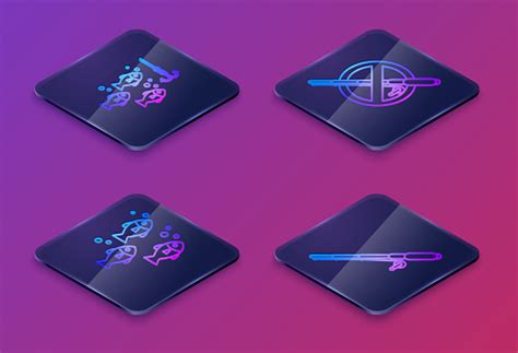 물고기 물고기 아니 낚시와 낚싯대와 물 속에서 등도 선 낚시 후크를 설정합니다 파란색 정사각형 버튼 벡터 3차원 형태에 대한 스톡 벡터 아트 및 기타 이미지 Istock