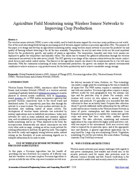 Agricultural Crop Monitoring Pdf Wireless Sensor Network Internet Of Things