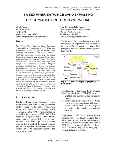 Pdf Tweed River Entrance Sand Bypassing Precommissioning Dredging Works