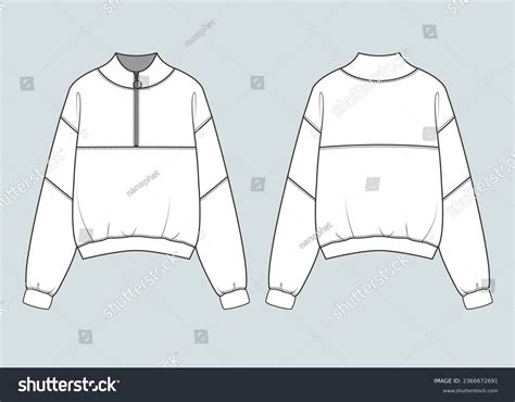 Sweatshirt Flat Drawing Technical Sketch Template Stock Vector Royalty