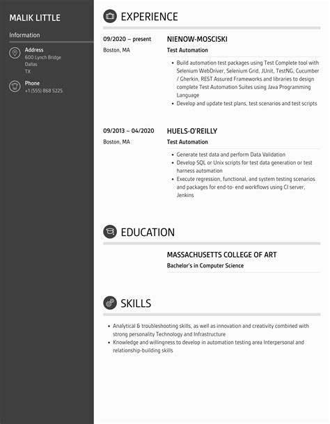 Test Automation Resume Samples Velvet Jobs