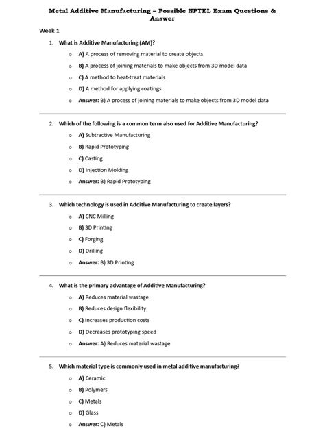 Metal Additive Manufacturing Objective Q And A Pdf 3 D Printing
