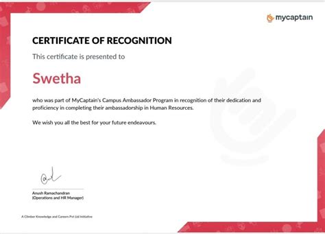 Humanresources Campusambassador Learningandgrowth Mycaptain Gratitude Swetha Menon