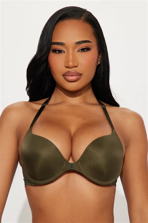 A Touch Of Lace Front Closure Mega Push Up Bra Dark Olive Fashion Nova