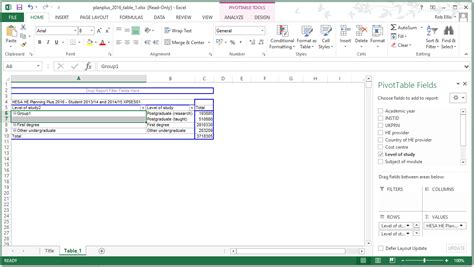 Using Our PivotTables HESA