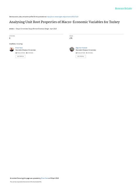 Analysing Unit Root Properties Of Macro Economic Variables For Turkey Pdf Macroeconomics