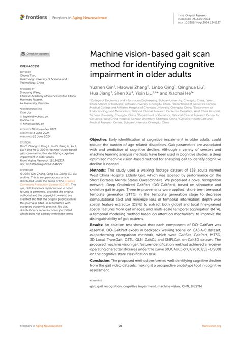 Pdf Machine Vision Based Gait Scan Method For Identifying Cognitive