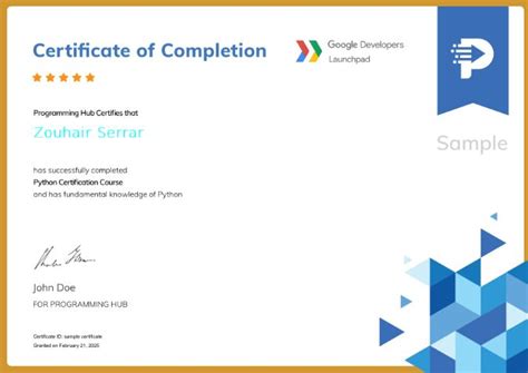 Passed Python Certification Course From Programming Hub Zouhair Serrar Posted On The Topic