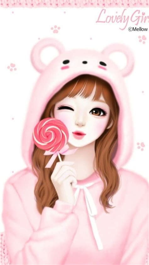 Cute Korean Couple Cartoon Wallpaper