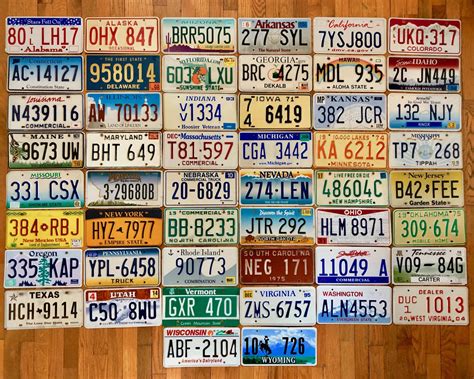 Download A Collection Of License Plates On A Wooden Floor
