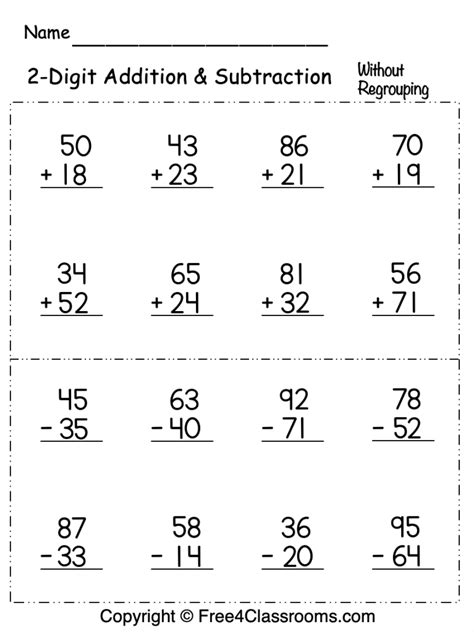 Free 2 Digit Addition And Subtraction No Regrouping Worksheet Free