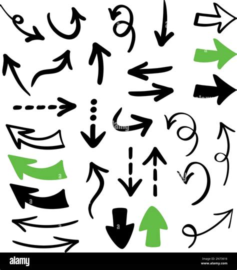 Hand Drawn Simple Arrows Set Various Shape Arrows Doodle Design Stock