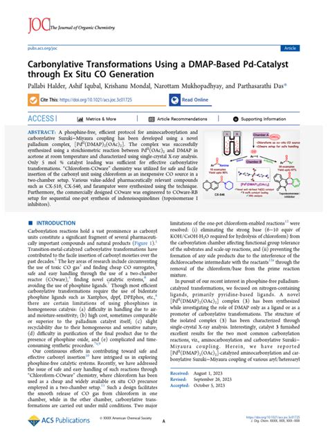 Carbonylative Transformations Using A Dmap Based Pd Catalyst Through Ex