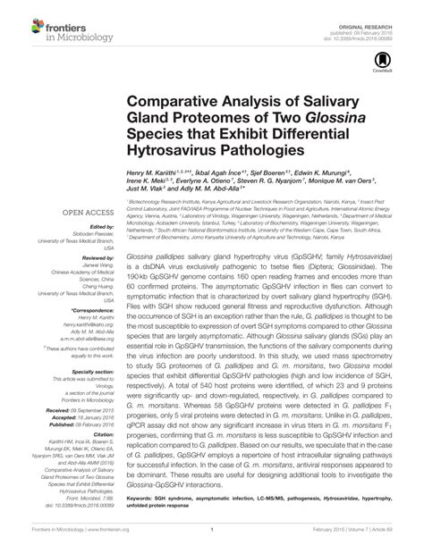 Pdf Comparative Analysis Of Salivary Gland Proteomes Of Two Glossina