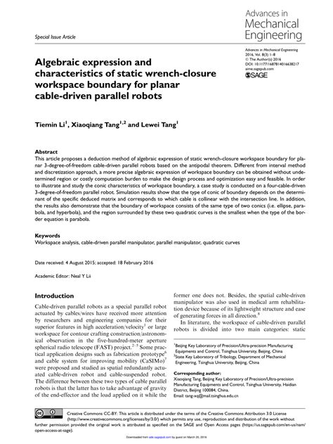 Pdf Algebraic Expression And Characteristics Of Static Wrench Closure Workspace Boundary For