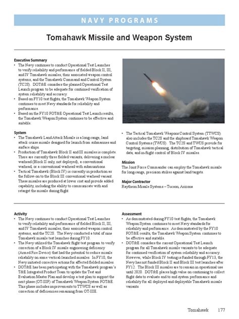 Tomahawk Missile 2010 Pdf Missile Missile Types