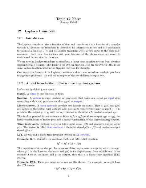 Laplace Transform Detailed Notes On Laplace Transform Topic 12