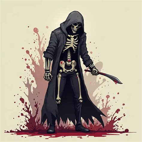 A Dark Assassin Skeleton Character In 8 Bit Style