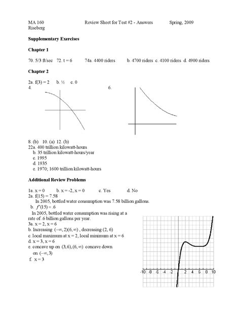 Review Sheet For Test 2 With Answers Elementary Applied Calculus I