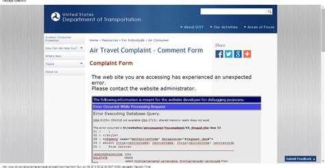 Webserver Is This Verbose Error Message On The DOT Website A Security Issue Information