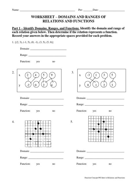 Worksheet Domains And Ranges Of Relations And Functions Pdf